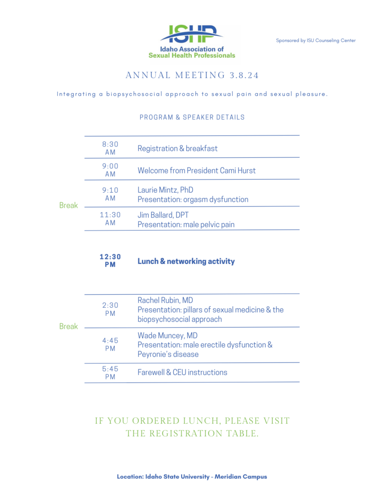 ISHP Annual Meeting 2024 - Idaho Association of Sexual Health Professionals